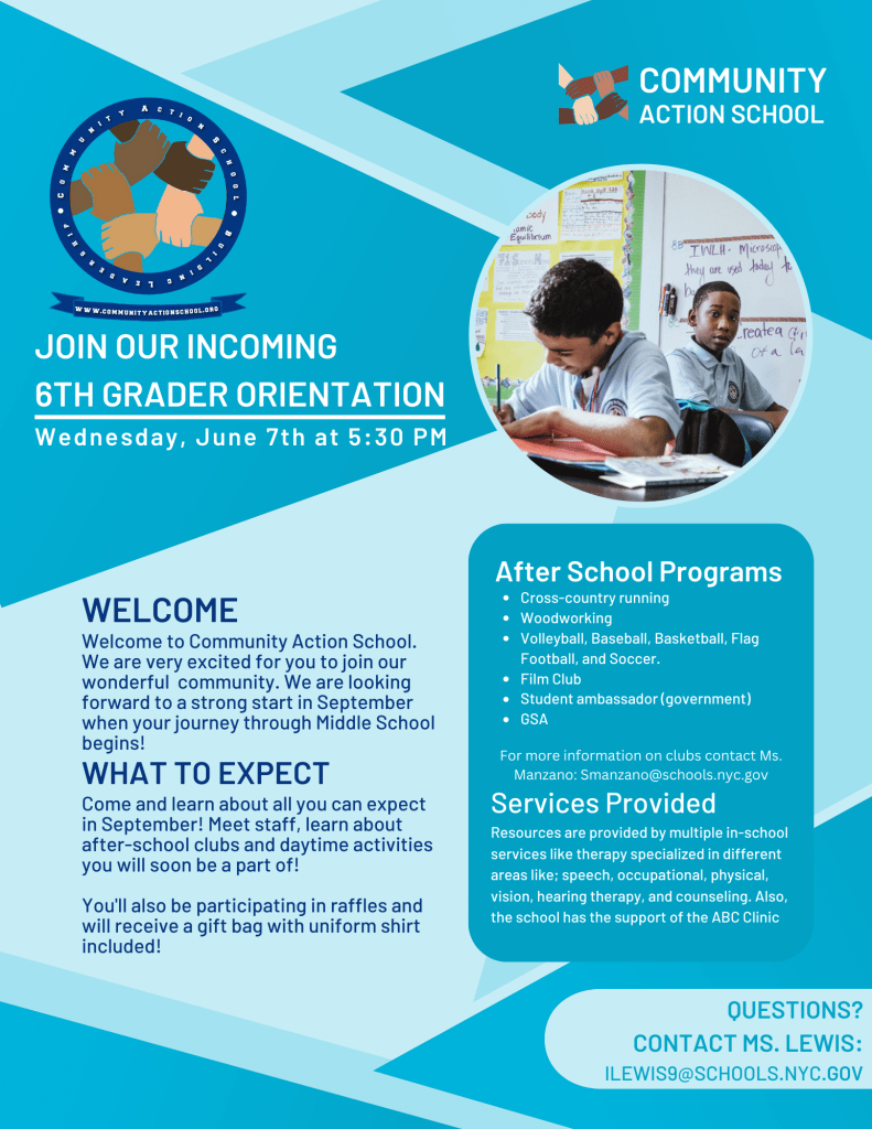 C.A.S. – 6th Grader Orientation – REPLICATIONS
